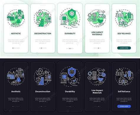 Onboarding Mobile App Screen For Sustainable City Design Night And Day Mode Vector Interface