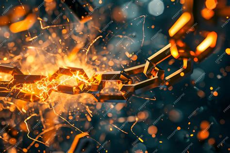Premium Photo View Of A Weak Link Of A Broken Blockchain Exploding 3d