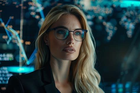 A Portrait Of A Blonde Caucasian Woman Data Analyst In The Information Technology Premium Ai