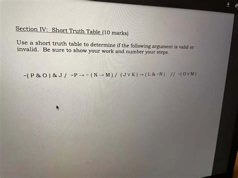 solved section iv short truth table 10 marks use a short