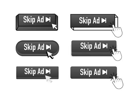 Premium Vector Skip Ad With Pointer Clicking Skip Ad Web Buttons Set