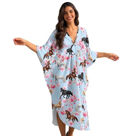 Xoenoiee Horse Cherry Blossom Pattern Moo Moos For Women Boho Long