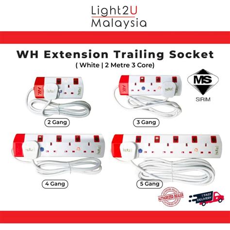 Wh Extension Wire Trailing Socket 2meter 3core Sirim White Extension Wire Socket Lazada