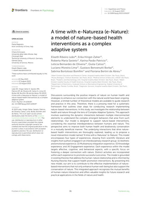 Pdf A Time With E Natureza E Nature A Model Of Nature Based Health Interventions As A