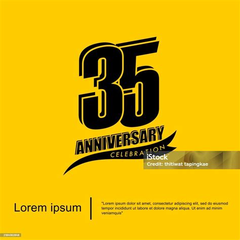 창립 35 주년 기념 엠블럼 검은 기념일 로고는 노란색 배경에 리본으로 고립되어 있습니다 웹 전단지 포스터 초대장 인사말 카드에 대 한 벡터 일러스트 레이 션 템플릿 디자인