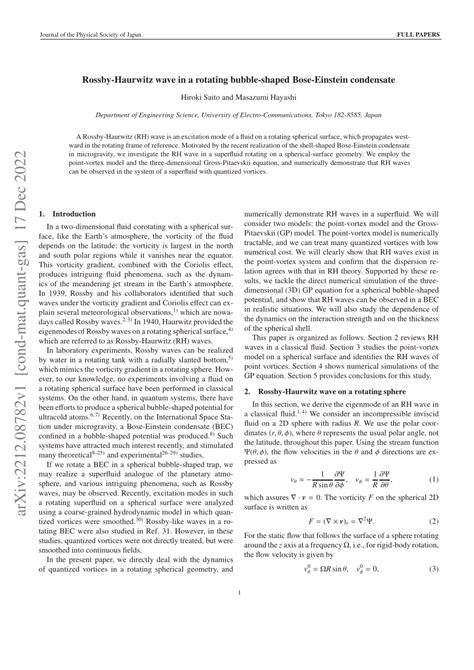 Pdf Rossby Haurwitz Wave In A Rotating Bubble Shaped Bose Einstein