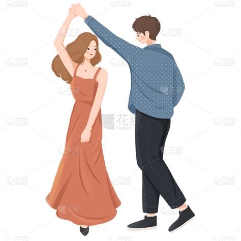 手绘卡通情人节人物情侣插画元素6