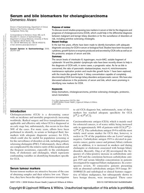 Serum And Bile Biomarkers For Cholangiocarcinoma 19 Pdf Biomarker