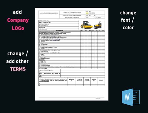 Roller Compactor Inspection Checklist Health And Safety Machinery