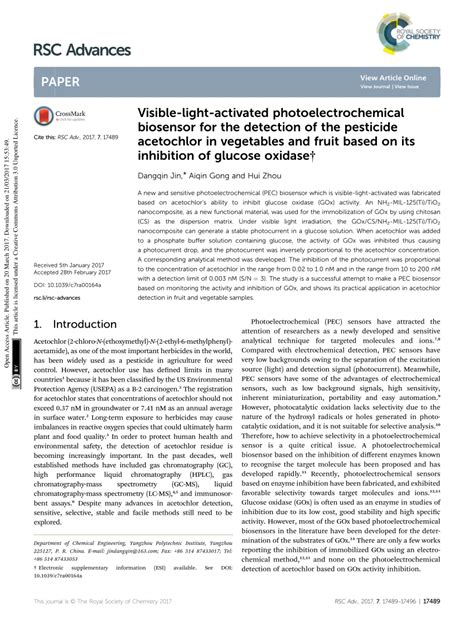 Pdf Visible Light Activated Photoelectrochemical Biosensor For The