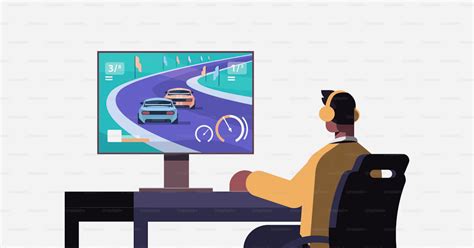 개인용 컴퓨터에서 온라인 비디오 게임을 하는 전문 가상 게이머 헤드폰을 쓴 사이버 스포츠맨 사이버 스포츠 개념 전체 길이 벡터 일러스트레이션 벡터 Unsplash의 만화 이미지