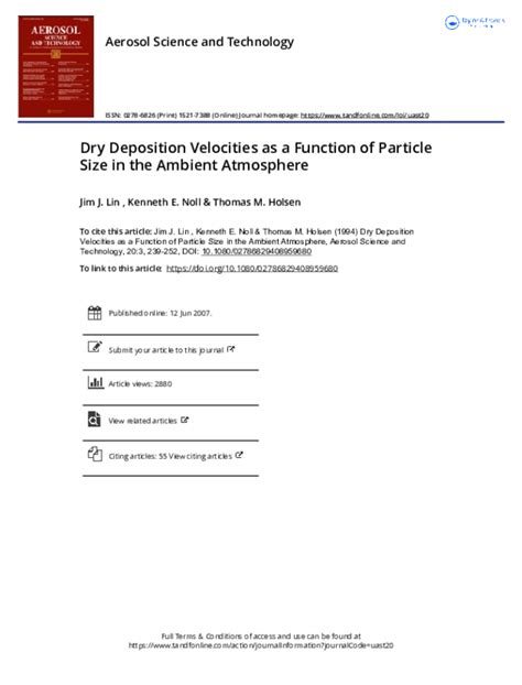 Pdf Dry Deposition Velocities As A Function Of Particle Size In The