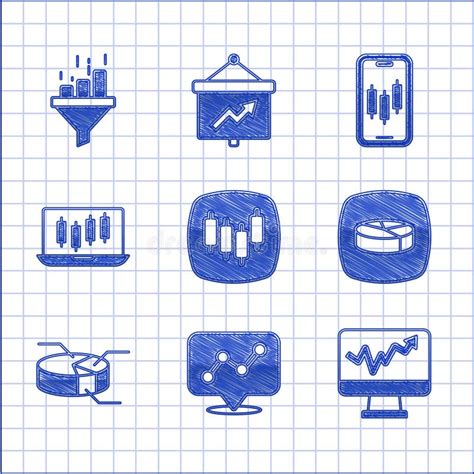 Set Browser With Stocks Market Graph Chart Infographic Monitor Pie Stocks Growth Graphs