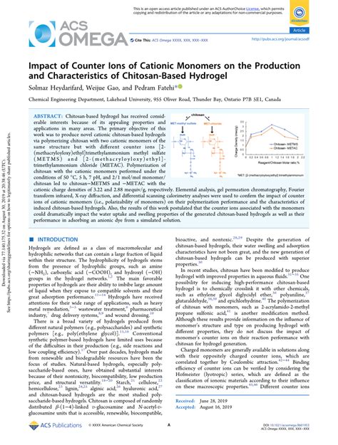 Pdf Impact Of Counter Ions Of Cationic Monomers On The Production And Characteristics Of