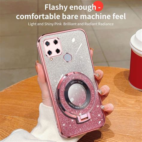 For Realme C25 Narzo 30a Plated Gradient Glitter Round Holder Tpu