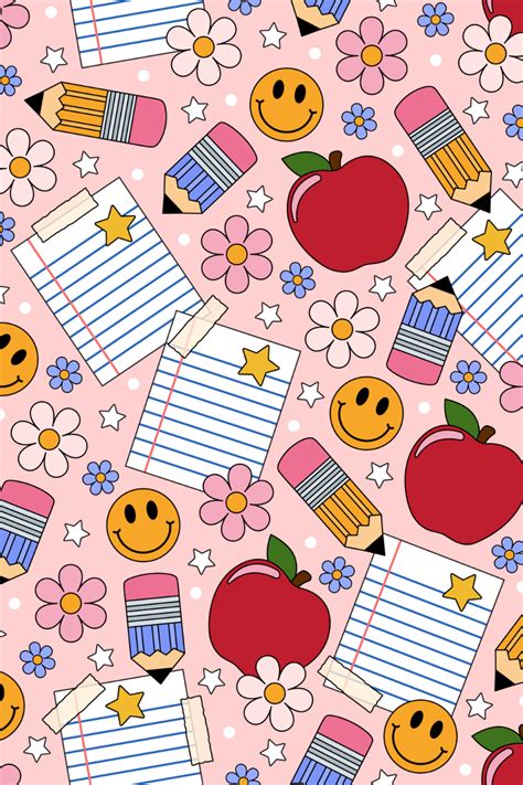 Groovy Teacher Seamless Pattern Retro School Repeat Pattern School Supplies Repeat File