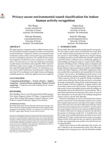 Privacy Aware Environmental Sound Classification For Indoor 2019