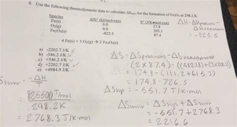 6 use the following thermodynamic data to calculate me following