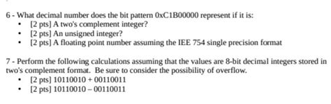 Solved 6 What Decimal Number Does The Bit Pattern