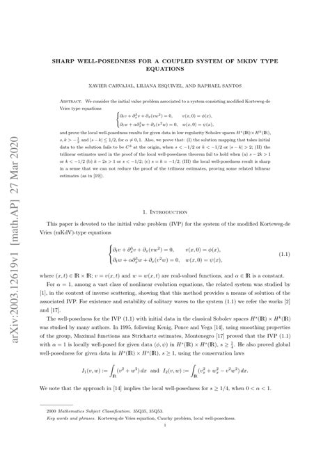 Pdf Sharp Well Posedness For A Coupled System Of Mkdv Type Equations