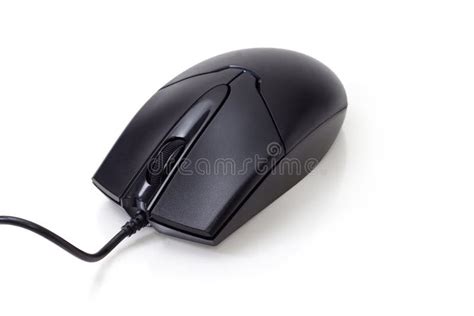 Black Wired Computer Mouse With Two Buttons And Scroll Wheel Stock