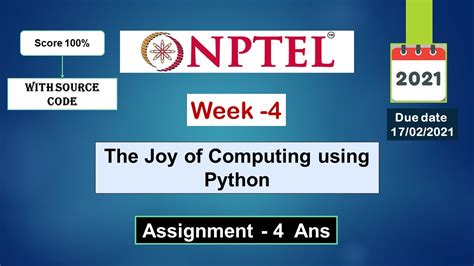Nptel The Joy Of Computing Using Python Week4 Assignment 4 Solutions 2021 Swayam Youtube
