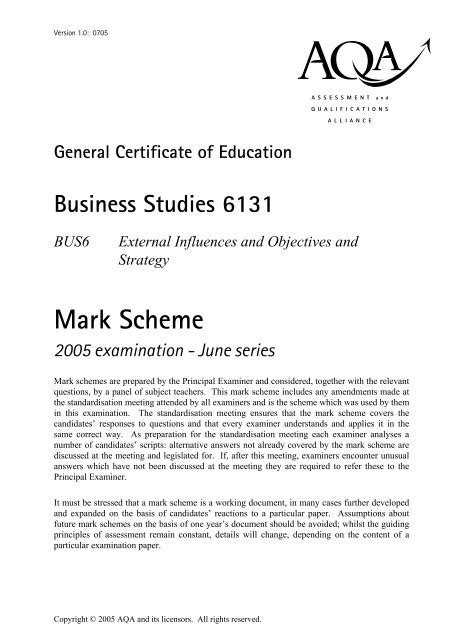Aqa Gce Mark Scheme June 2005