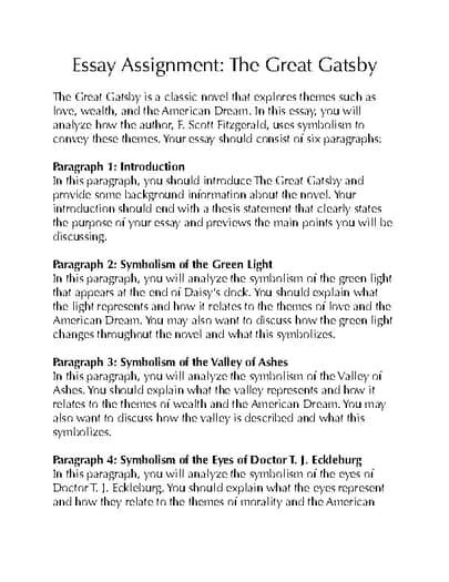 Essay Assignment The Great Gatsby By Curts Journey Tpt Essay Assignment The Great Gatsby By Curts Journey Tpt