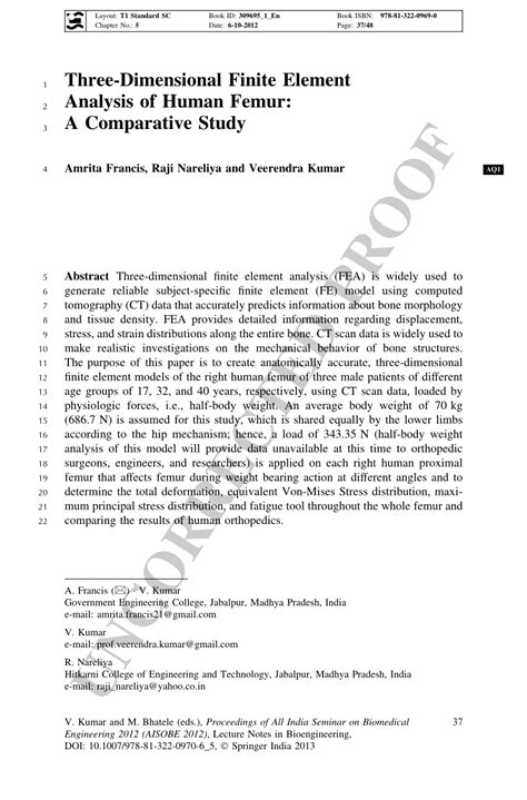 Pdf Three Dimensional Finite Element Analysis Of Human Femur A