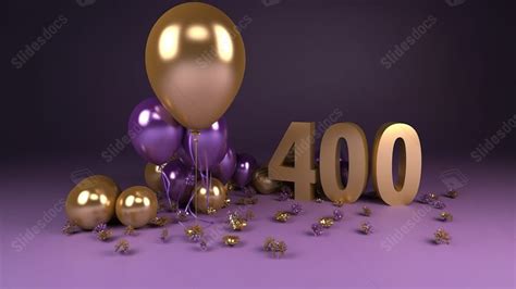 무료 보라색과 금색 풍선이 포함된 400000명의 팔로워 감사 3d 렌더링 소셜 미디어 배너 Ppt 배경 Slidesdocs