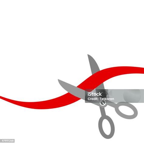 가 위는 빨간 리본을 잘라 격리 평면 디자인 스타일입니다 스톡 벡터 일러스트 레이 션 가위에 대한 스톡 벡터 아트 및 기타