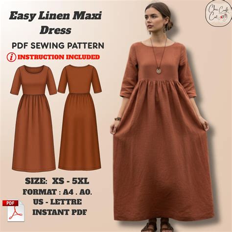 Linen Maxi Dress Sewing Pattern Boat Neck Pockets Xs5xl Pdf Etsy