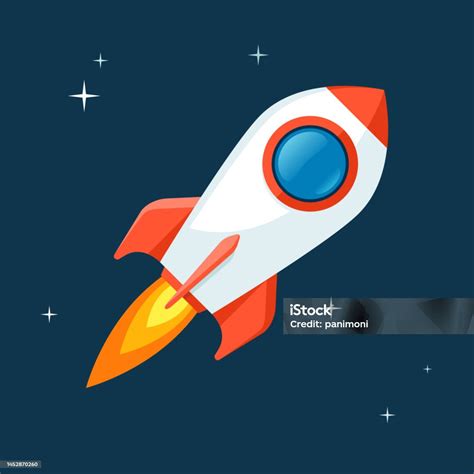 플랫 스타일의 로켓 우주선 아이콘입니다 우주 배경에 우주선 이륙 그림을 시작합니다 프로젝트를 위한 벡터 디자인 개체 Ship Launch에 대한 스톡 벡터 아트 및 기타