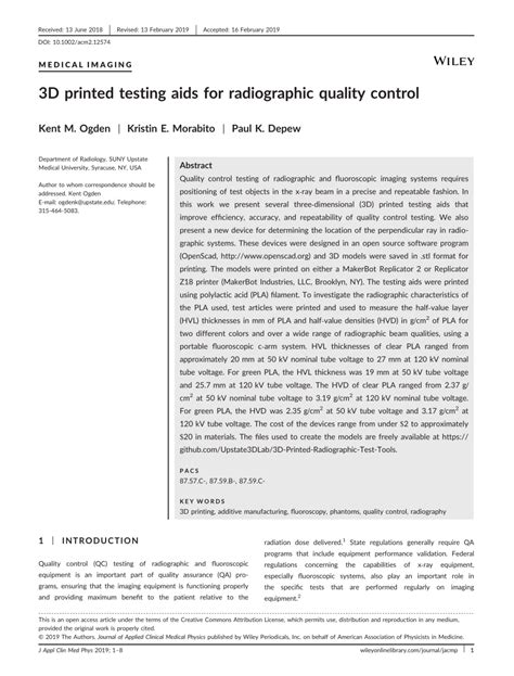 Pdf 3d Printed Testing Aids For Radiographic Quality Control