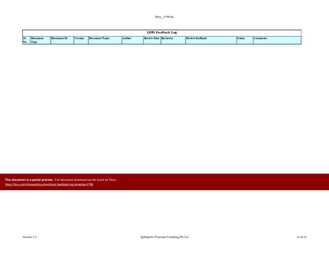 QMS Feedback Log Template Excel XLS