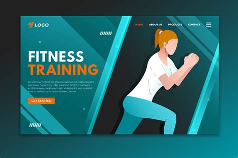 여자 운동과 피트 니스 방문 페이지입니다 체육관 개인 트레이너 및 피트니스 센터를위한 스포츠 웹 페이지 템플릿 디자인 가냘픈에