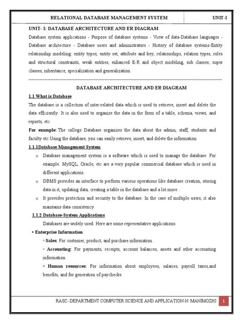 Rdbms Unit I Pdf Databases Relational Database
