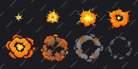 Premium Vector Explosion Animation Cartoon Explosive Smoke Sprite Frame For Game Puff Motion