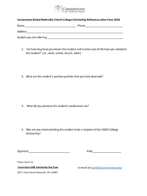 Fillable Online Reference Letter Form College Scholarship Application