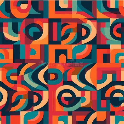 Seamless Groovy Geometric Shapes In Bold Colors With A Retro 70s Style Stock Illustration