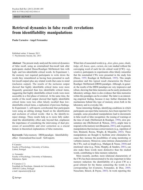 Pdf Retrieval Dynamics In False Recall Revelations From