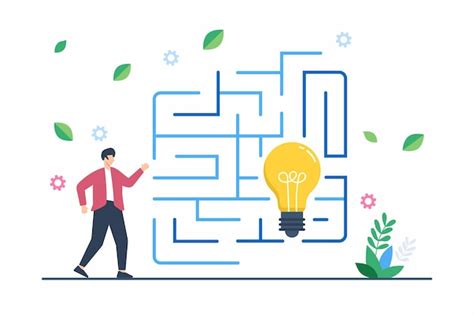 Premium Vector Person Navigating Maze With Lightbulb Guiding Innovation And Problemsolving