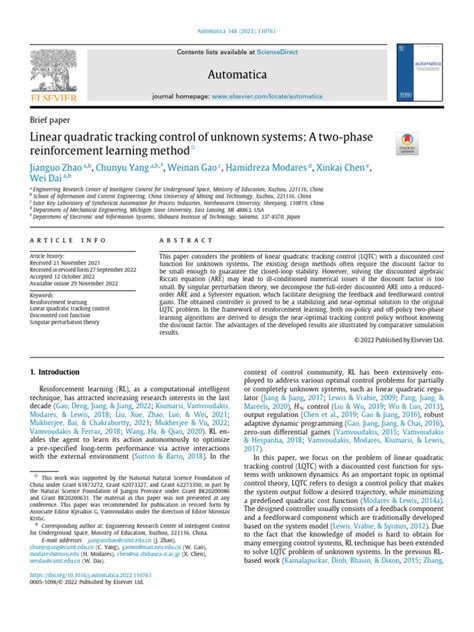 Linear Quadratic Tracking Control Of Unknown Systems Pdf Matrix