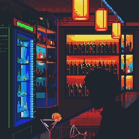 Night Bar Synthwave Retro Wave 3d Pixel Art Digital Artwork Futuristic