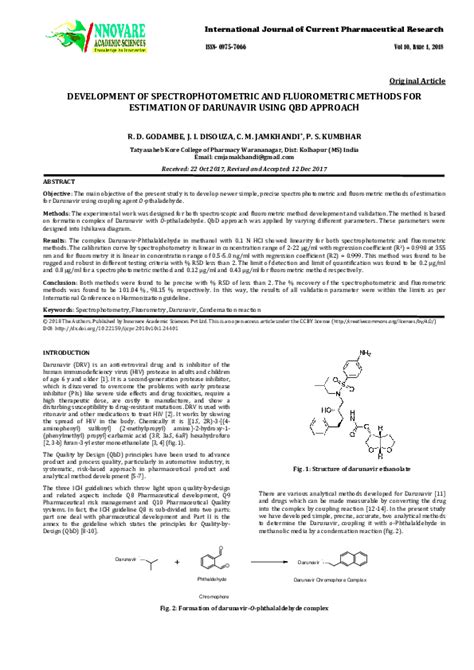 Pdf Development Of Spectrophotometric And Fluorometric Methods For Estimation Of Darunavir