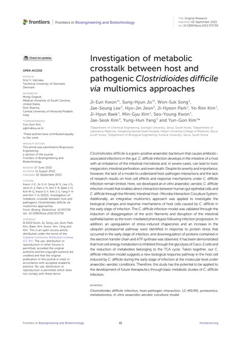 Pdf Investigation Of Metabolic Crosstalk Between Host And Pathogenic Clostridioides Difficile