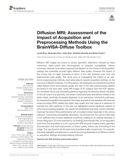 PDF Diffusion MRI Assessment Of The Impact Of Acquisition And Preprocessing Methods Using The