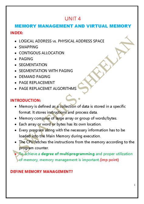 Unit 4 Updated Os Unit 4 Unit 4 Memory Management And Virtual Memory Index Logical Address
