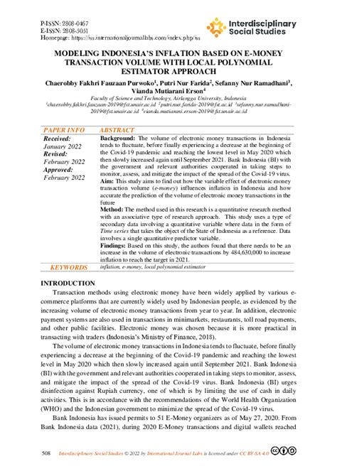 Pdf Modeling Indonesias Inflation Based On E Money Transaction