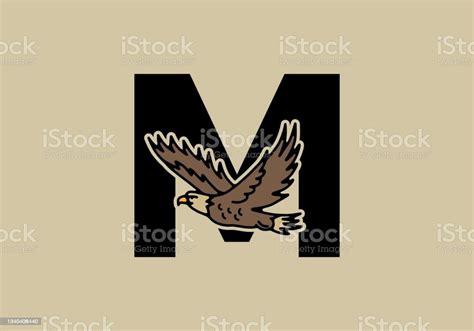 M 초기 문자 디자인으로 비행 독수리의 라인 아트 일러스트 갈고리 발톱에 대한 스톡 벡터 아트 및 기타 이미지 갈고리 발톱 검은색 권위 Istock